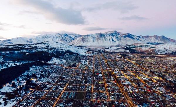 Esquel nevado, desde un Drone